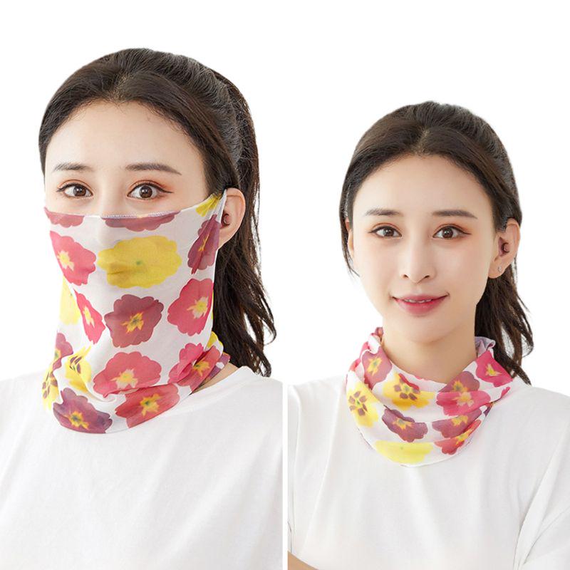 Buy Women Ice Silk Sunscreen Neck Gaiter Face Mask Floral Moon Print ...