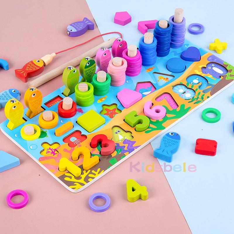 Buy Kids Math Toys For Toddlers Wooden Puzzle Fishing Toys Number Games ...