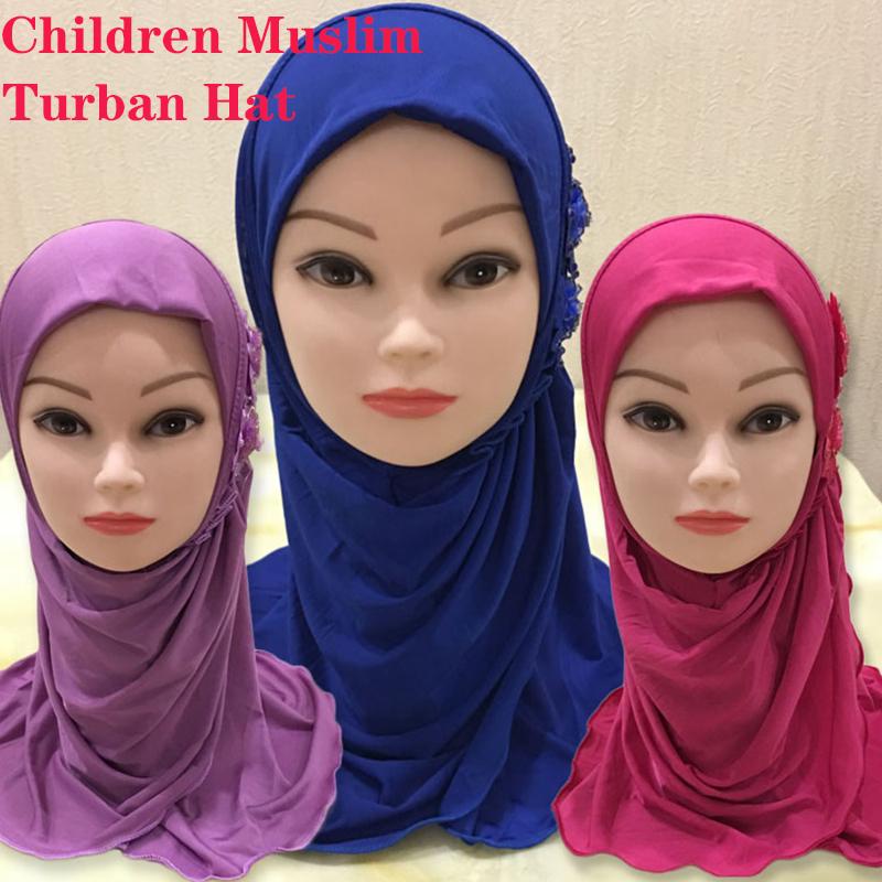 Buy Kids Girls Muslim Headscarf Crystal Linen Soft Children Wrap Cap ...