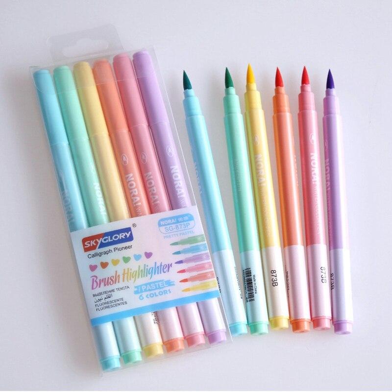 Buy 6Pcs Brush Pen Set Pastel Markers Brush Set Art Color Highlighter ...