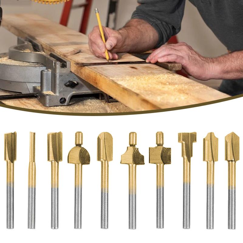 10x Rotary Tool Sets 1/8" 3mm Mini Shank HSS Titanium Router Bits Fit ...