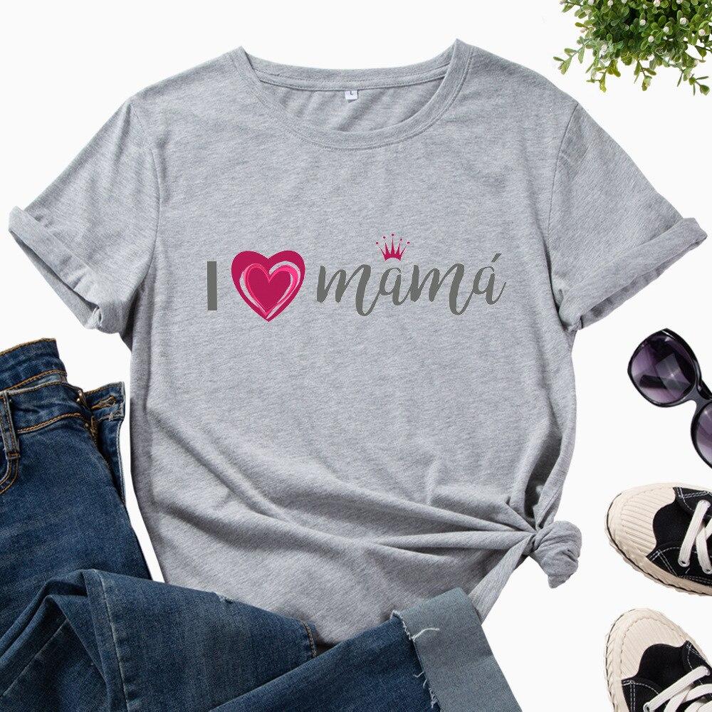 Buy I Love Mama Crown Print Women T Shirt Short Sleeve O Neck Loose ...
