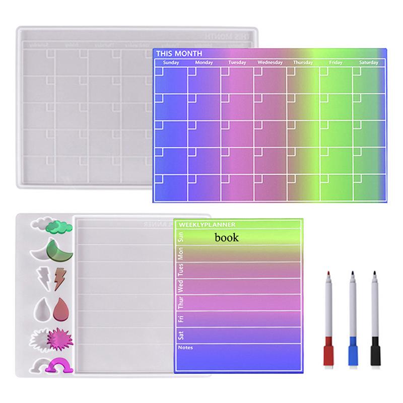 Buy Calendar Resin Molds Weekly Monthly Planner Silicone Mold For Epoxy ...
