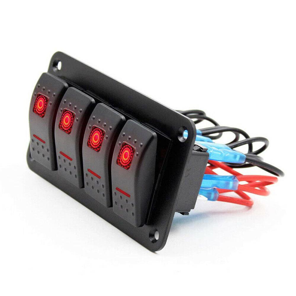 Buy 4 Gang Rocker Switch Panel Circuit Breaker Red LED Control For 12V ...