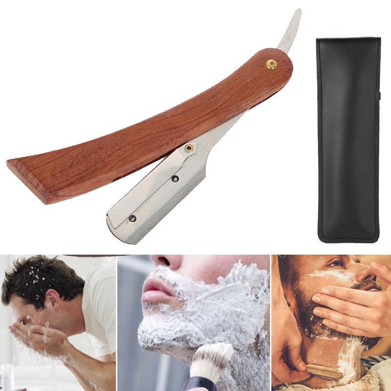 Buy Classic Wood Grain Barber Shaver Straight Edge Razor Folding ...