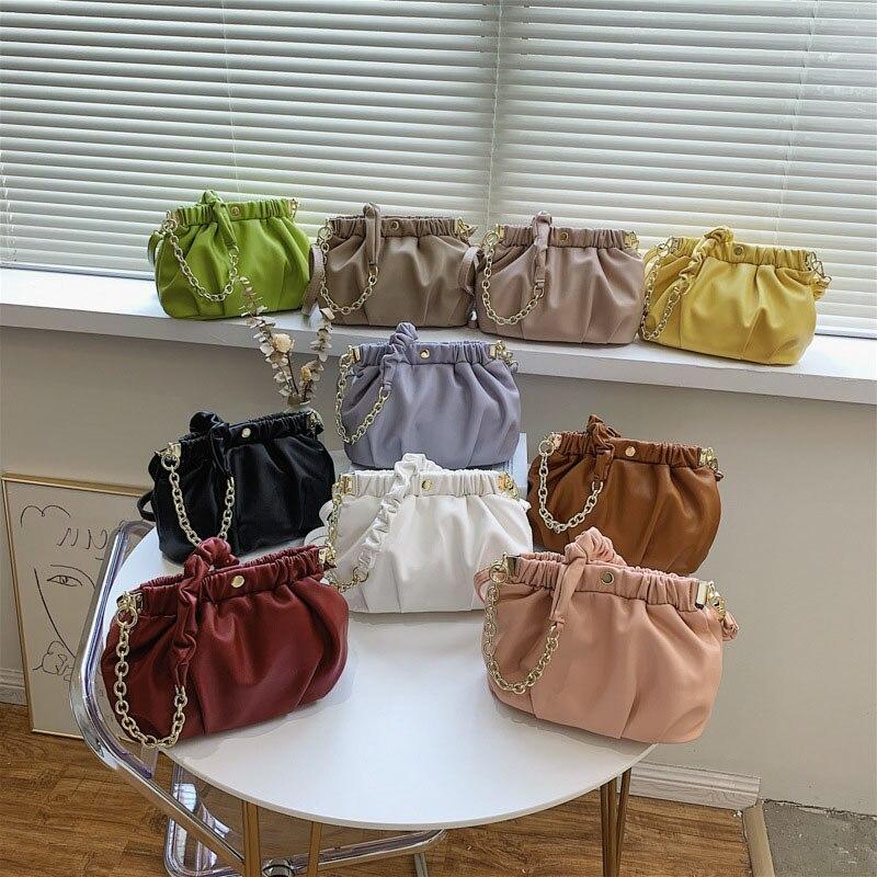 Satın alın Thick Chain Fold Pu Leather Underarm Baguette Bag For Women ...