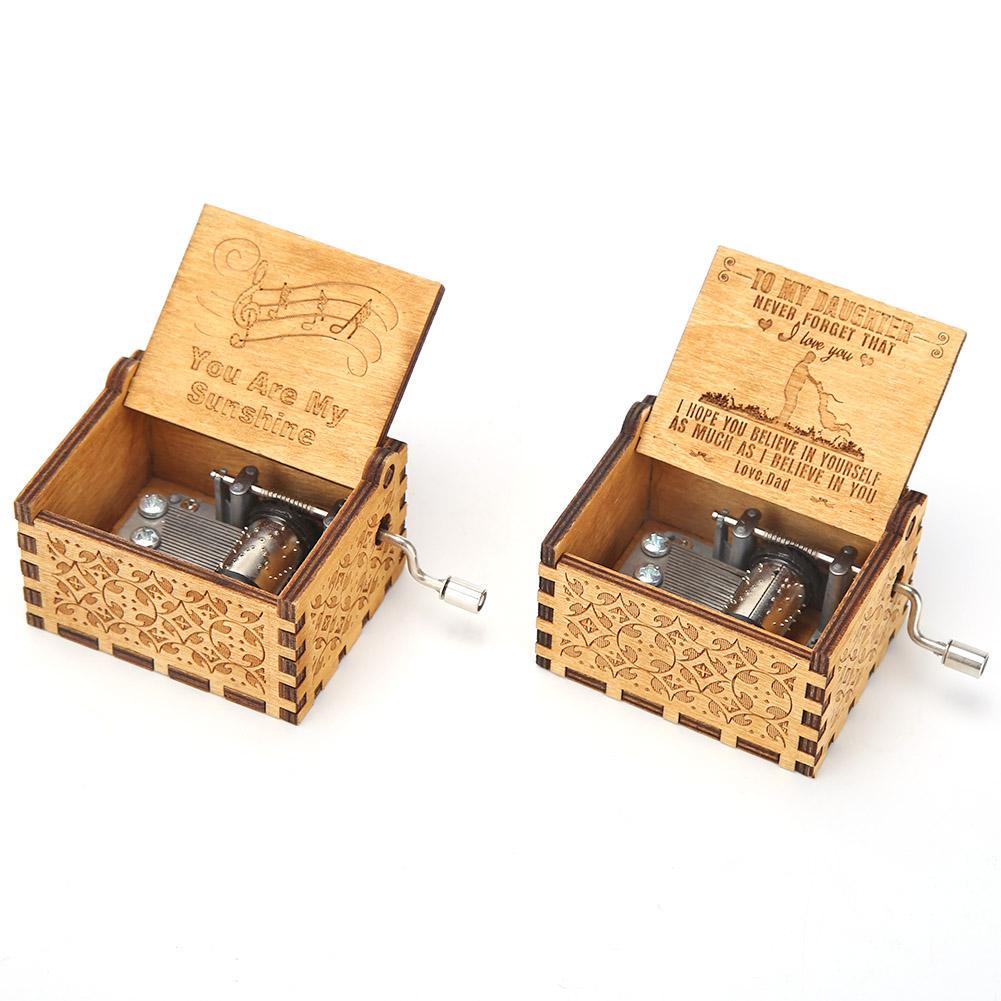 Retro Exquisite Wooden Hand Cranked Music Box Home Crafts Ornaments ...
