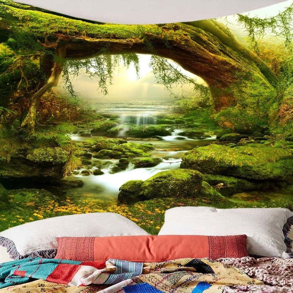 Forest Creek 3D Printed Landscape Background Tapestry Fabric Home ...