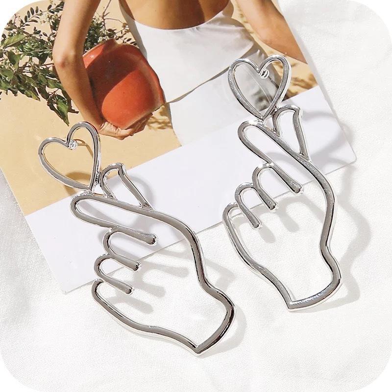 Buy Japan and South Korea Hollow Hand Heart Gesture Earrings Heart ...