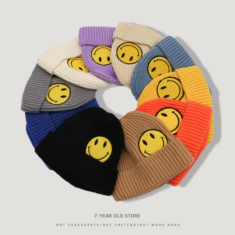 Buy Hat Net Red Winter Smiley Wool Cap Wild Cute Knitted Hat Student ...