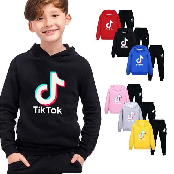 Fashion Sweater Children's Clothing Tik Tok Printing Hooded Pants Two ...