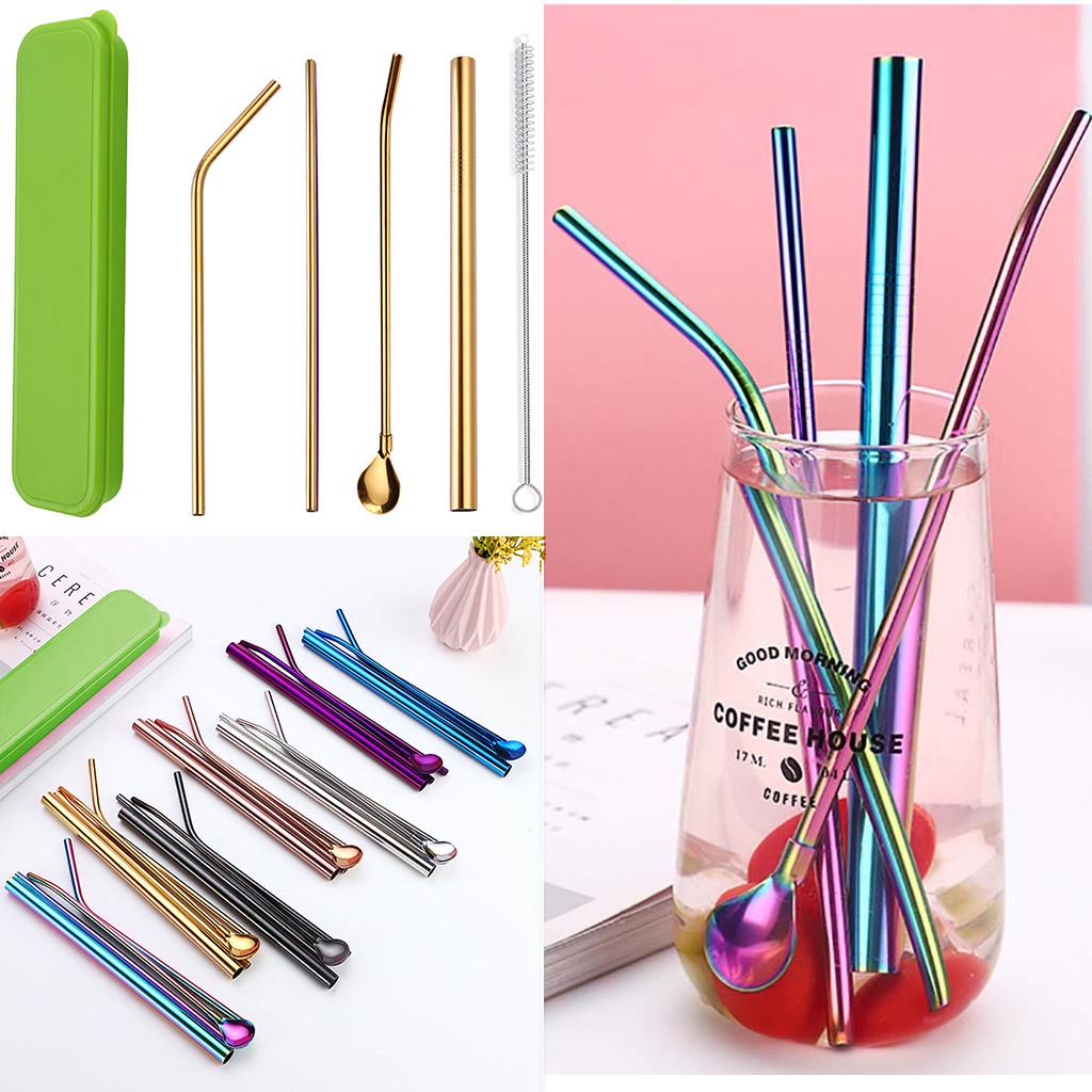 Buy Long Stainless Steel Metal Drinking Straws With Cleaning Brushes ...