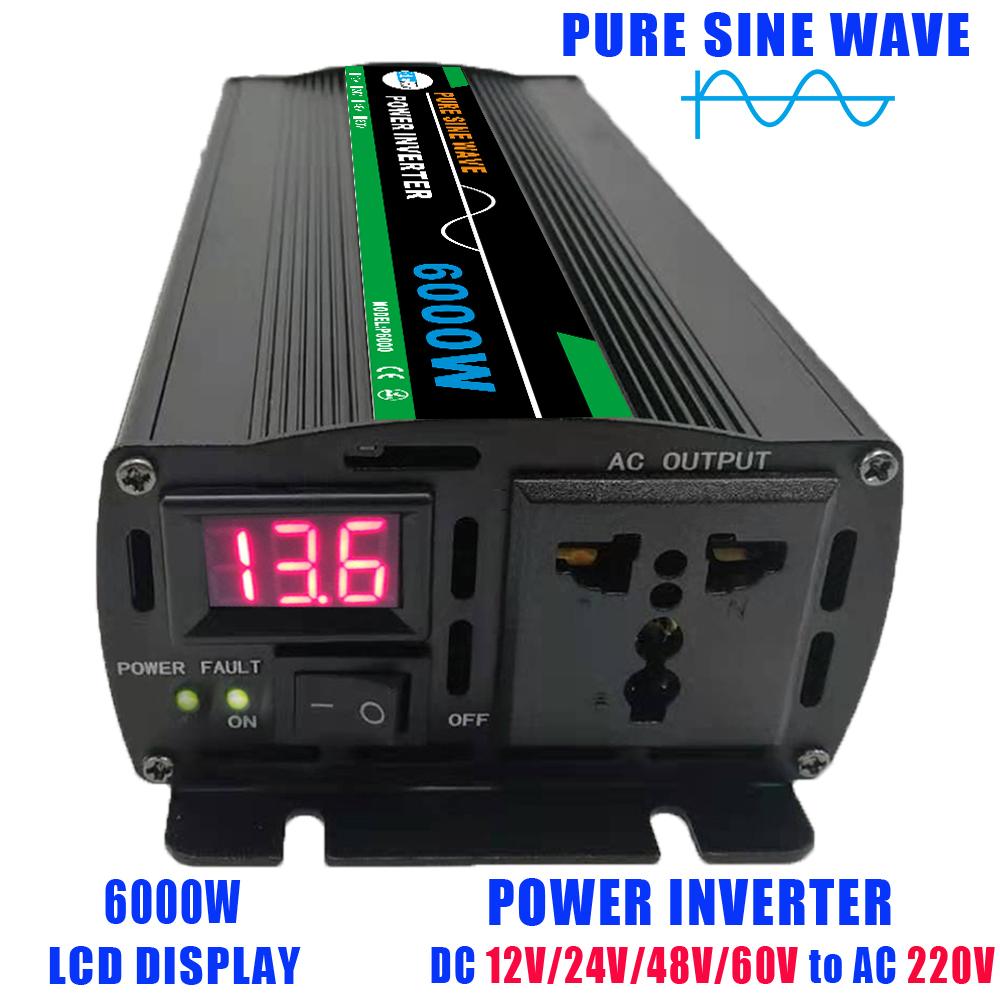 Buy 6000W 12/24/48/60V To 220V Pure Sine Wave Power Inverter Solar ...