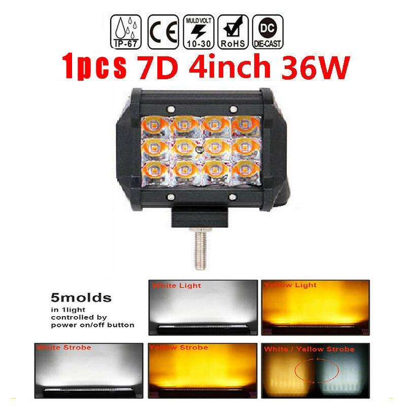 Buy 4 Inch 12 LED 36W Spot Work Light Bar Dual Color SUV Car Off Road ...