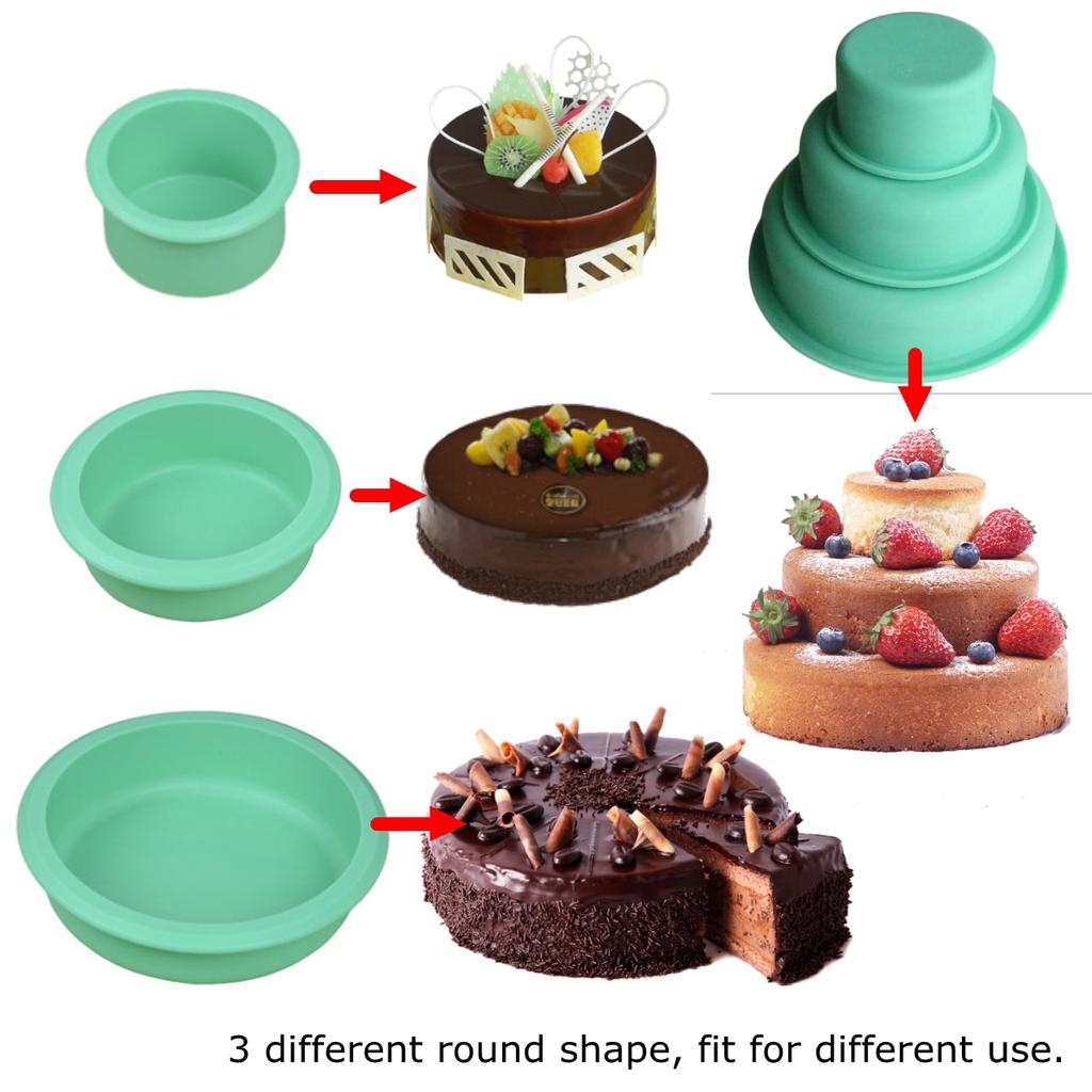 Buy 3-IN-1 Silicone Cake Molds Round Bake Pan DIY Wedding Birthday ...