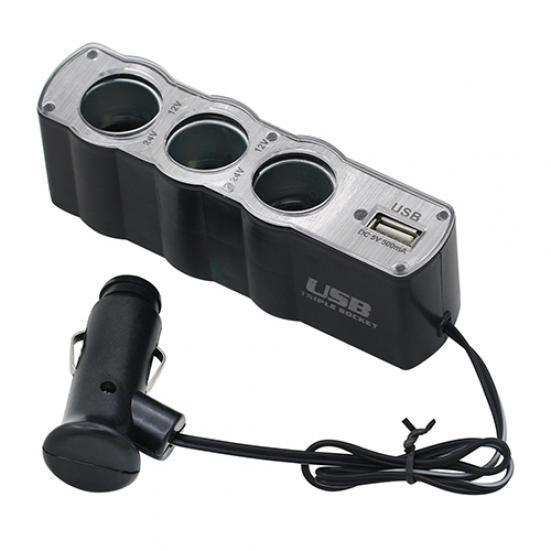 Car Cigarette Lighter Multi Socket Splitter 3 Way USB Charger Adapter ...