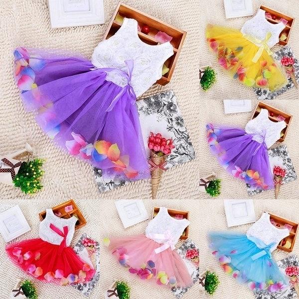 Buy Kids Girls Colorful Mini Tutu Dress Petal Hem Dress Floral Clothes ...