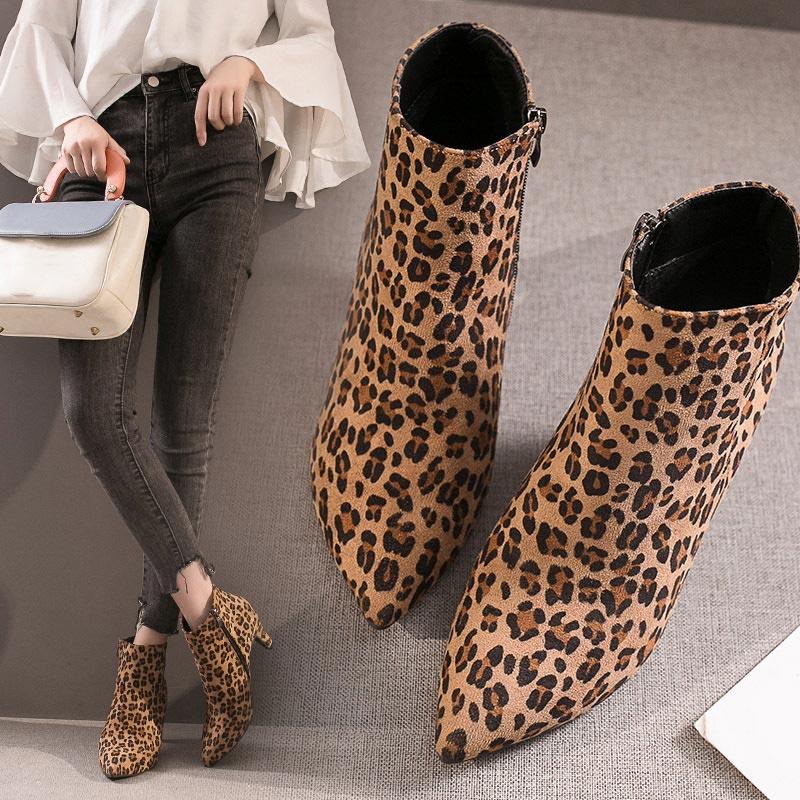 Buy Women Leopard High Heels Boots Fashion Short Boots Female Short ...