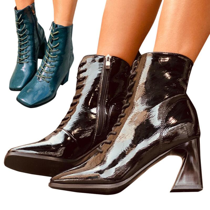 Buy Lace Up Square Toe Boots Casual Women Autumn Winter Zipper Shoes at ...