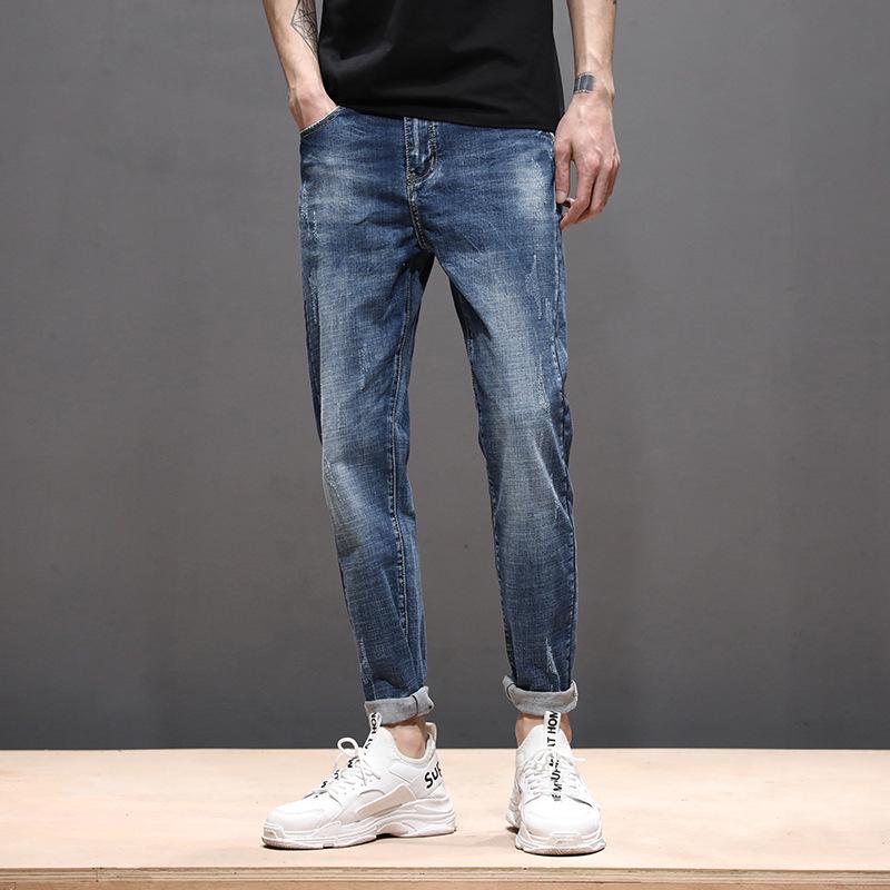 Buy Jeans Men Simple Fashion Casual Long Pants Slim Elastic Straight ...