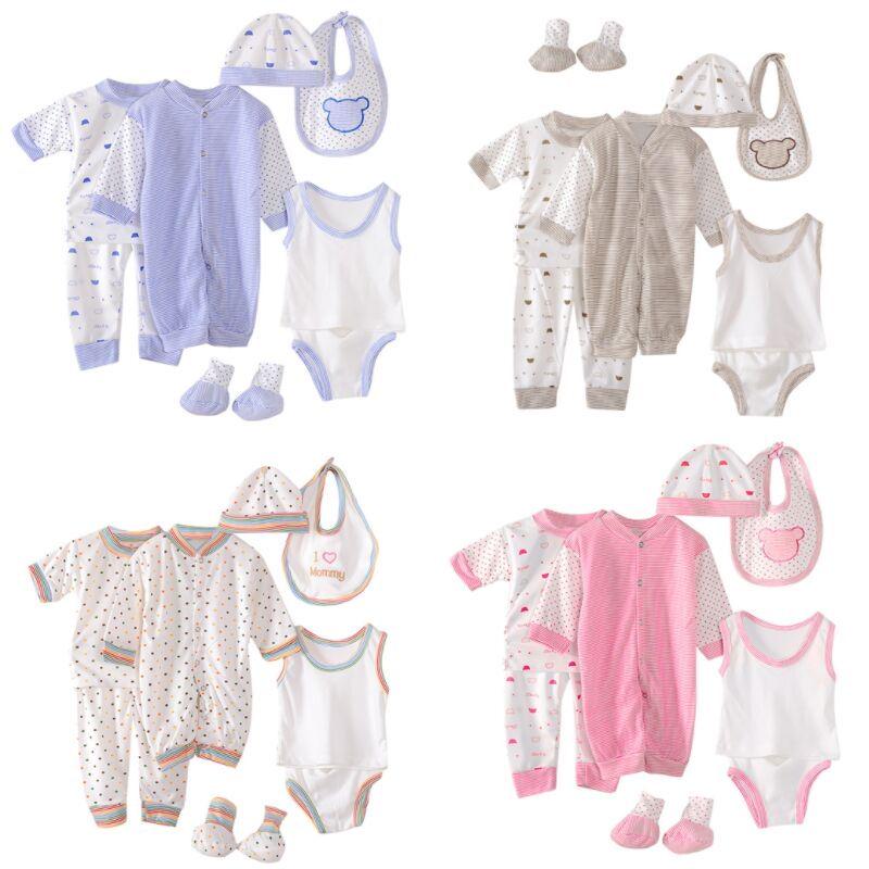 Cheap LONSANT 8PCS Newborn Baby Boy Girl Tops+Hat+Pants +Bib+Sock Shose+Romper Outfits Set | Joom
