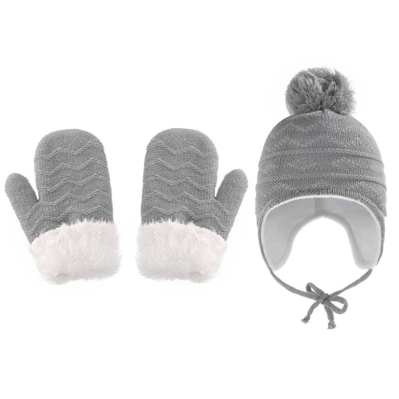 2pcs Children Winter Hat Mittens Set Solid Color Fleece-lined Warm ...