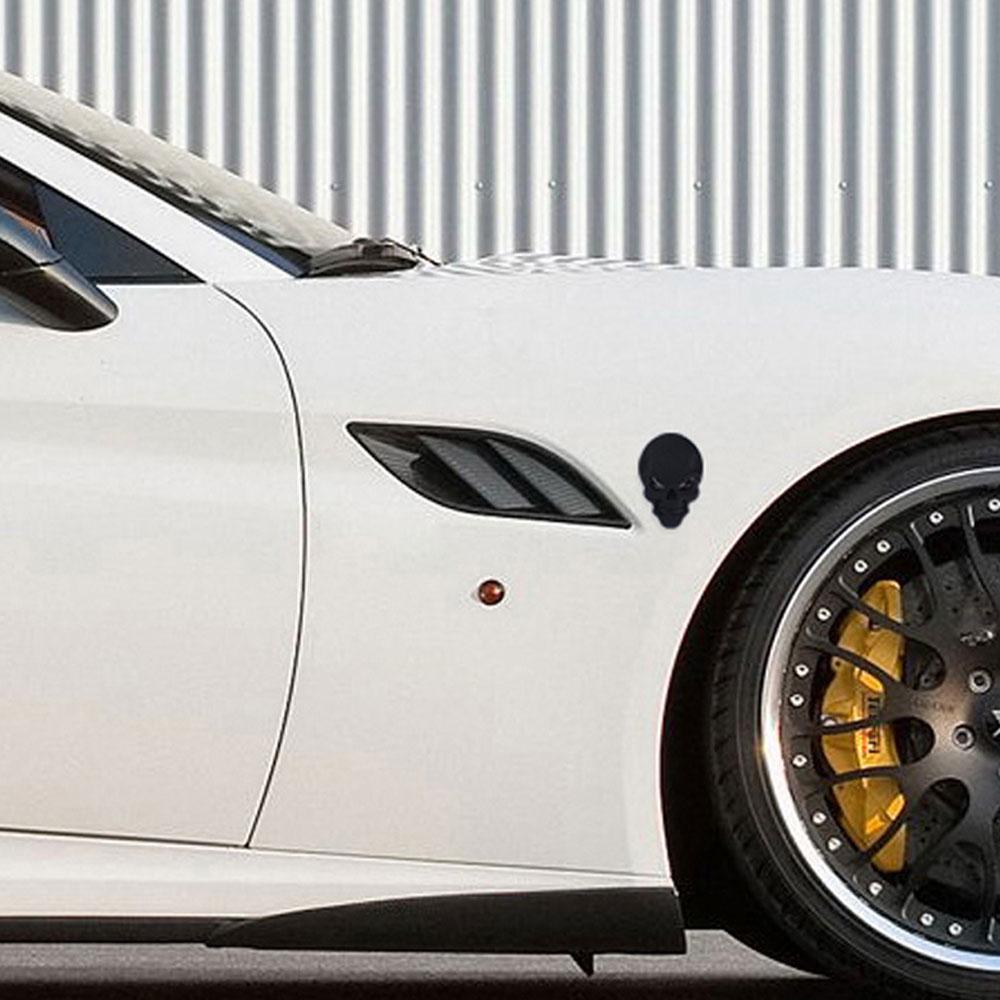 Buy 1Pair 3D Metal Skull Car Badge Emblem Sticker +4Pcs Knurled Style ...