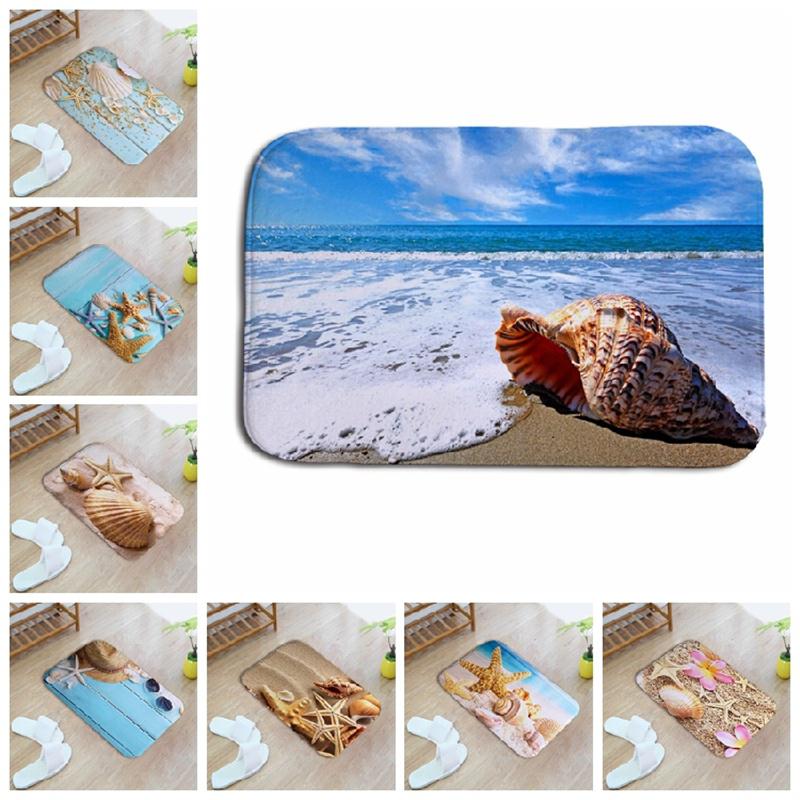 Bathroom Starfish Beach Shells Rubber Flannel Doormat Contour Carpet ...