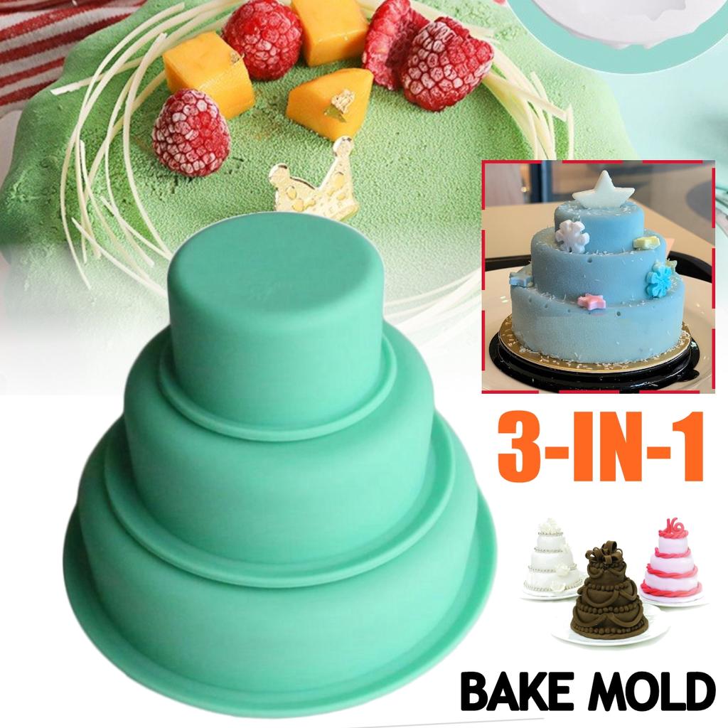 Buy 3-IN-1 Silicone Cake Molds Round Bake Pan DIY Wedding Birthday ...