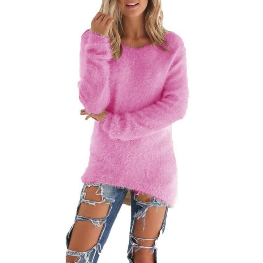 Buy Warm Womens Fluffy Long Sleeve Fleece Sweater Tunic Casual Soft ...