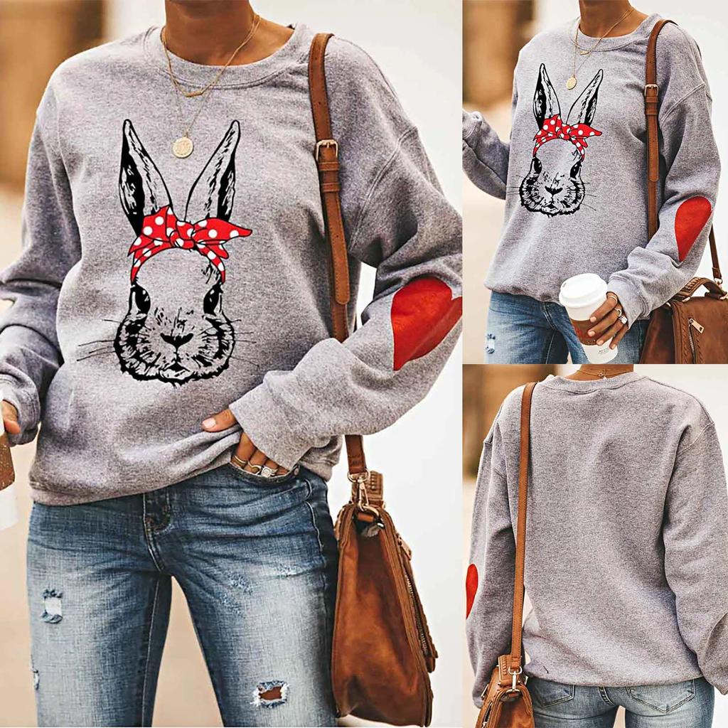 Buy Women Fashion Rabbits Print Hoodie Long Sleeves Sweater Loose Tops ...