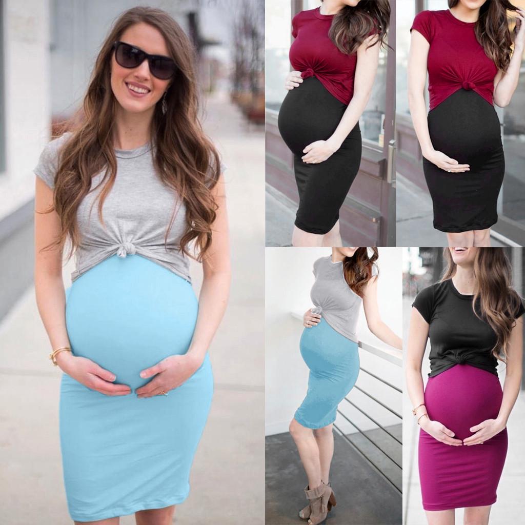 Buy 2PC Women Loose Maternity Short Sleeve O Neck Pregnant Tops+Dress ...
