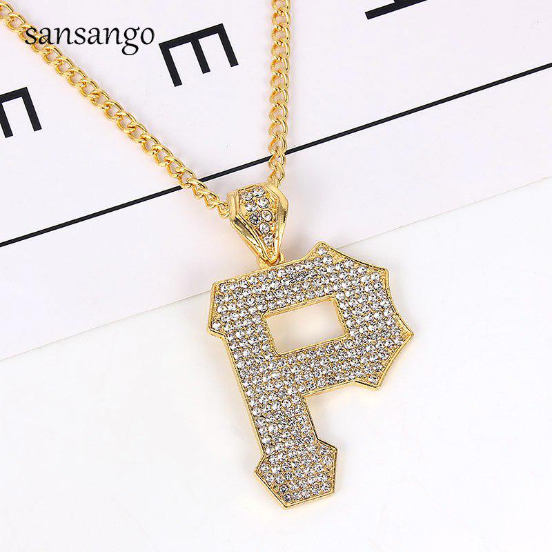 Gold Color Crystal Alloy Letters P Pendant Necklace Bling Charm Dangle ...