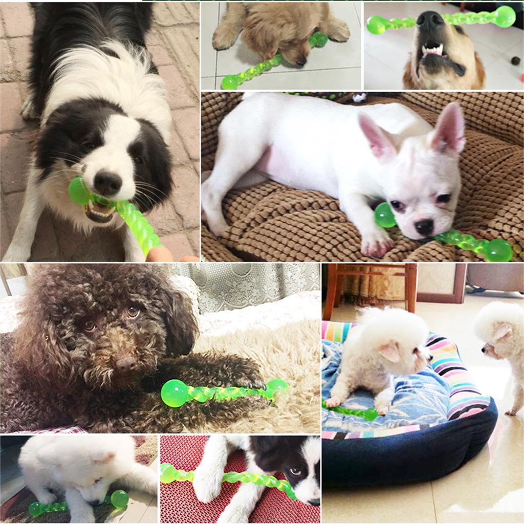 Rubber Pet Dog Puppy Fake Bone Shape Chew Toy Molar Teeth Clean Green S ...