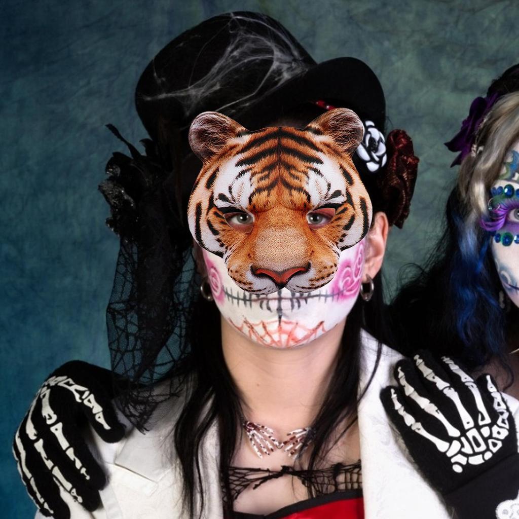 Buy Headgear Halloween Tiger Half Mask Realistic Look Soft Foam Face ...