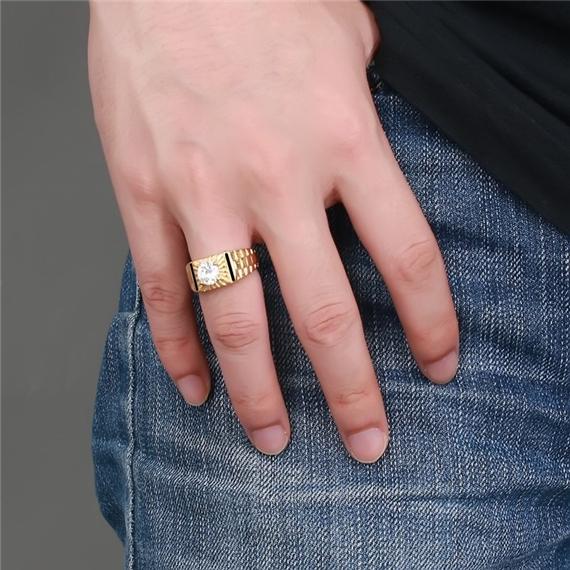 Buy Simple Men Ring Jewelry White Rhinestone Inlay Engagement Wedding ...