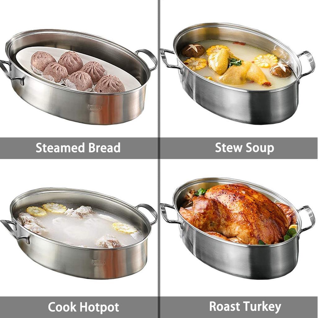 Buy Stainless Steel Fish Steamer Multi-Use Oval Roasting Cookware ...
