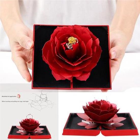 Buy Folding flower ring box rotating rose ring box birthday Valentine's ...