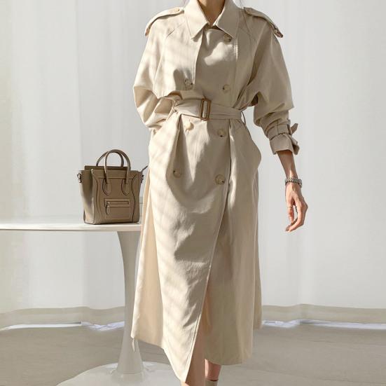 Buy with Belt Lady Overcoat Solid Color Stylish English Style Trench ...