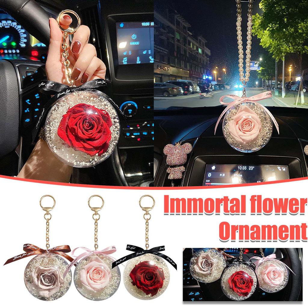 Buy [TH] Eternal Flower Rose Keychain Car Hang Leather Keychain Ring ...