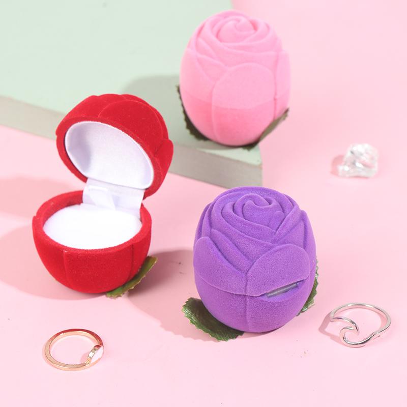 💰Kaufe Pink/Red Rose Flower Jewelry Box Velvet Wedding Ring Box ...