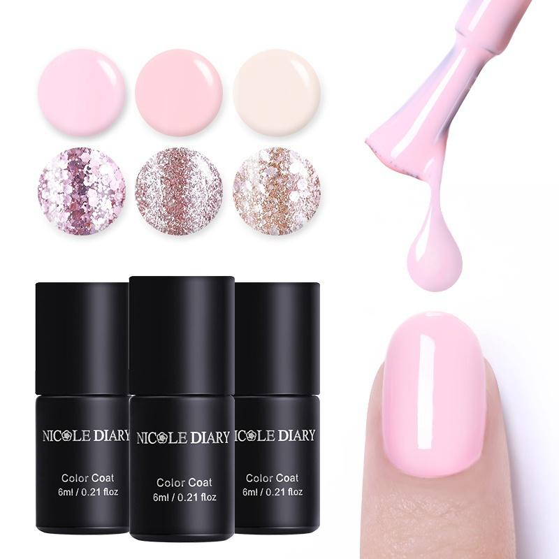 Buy 1 Bottle 6ml Rose Gold Gel Nail Polish Glitter Nail Gel Long ...