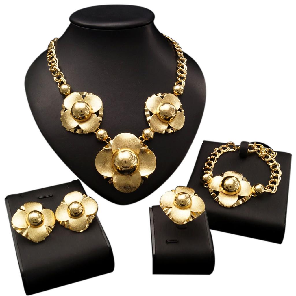 Cheap Dubai Gold 24k Exaggerated Jewelry Set Flower Pendant Necklace ...