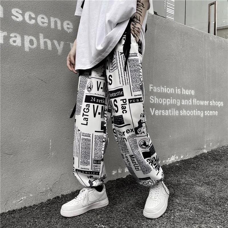 Buy Men Newspaper Print Pants Jogger Straight Pants Mens Haren Pants ...