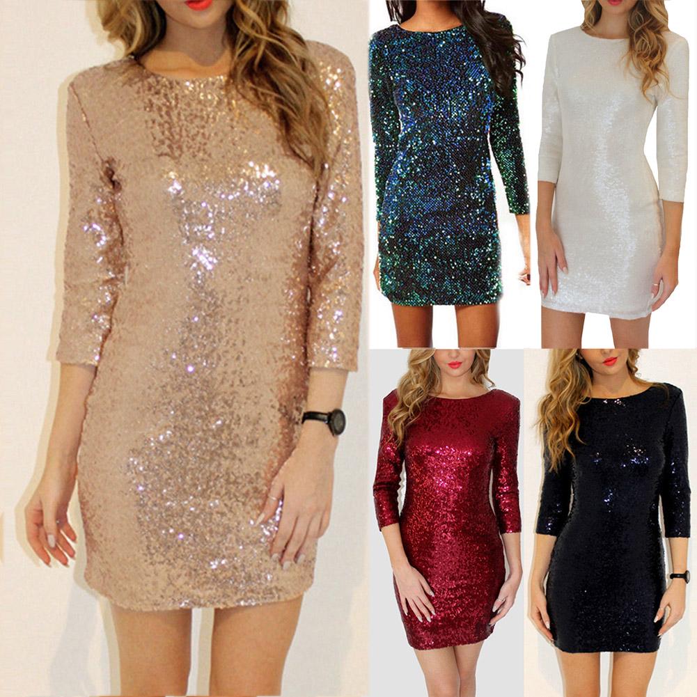 Buy Fashion Sequin Dress Mini Bodycon Dresses Club Party Vintage Dress ...