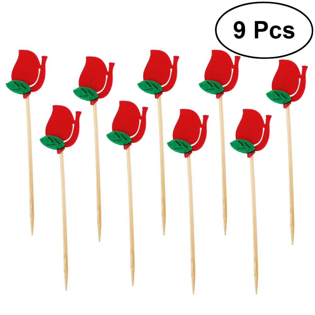 Buy 9pcs Red Rose Cupcake Toppers Flower Cake Decoration for Valentine ...
