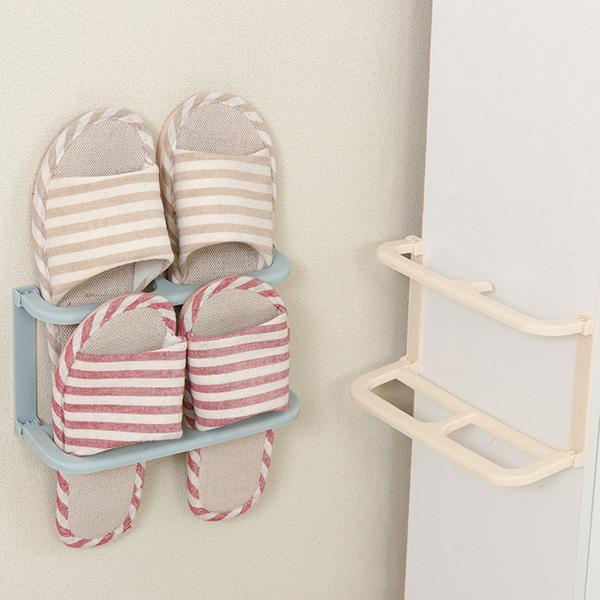 Buy 2pcs Wall Mounted Foldable Double-Deck Slipper Organizer Rack ...