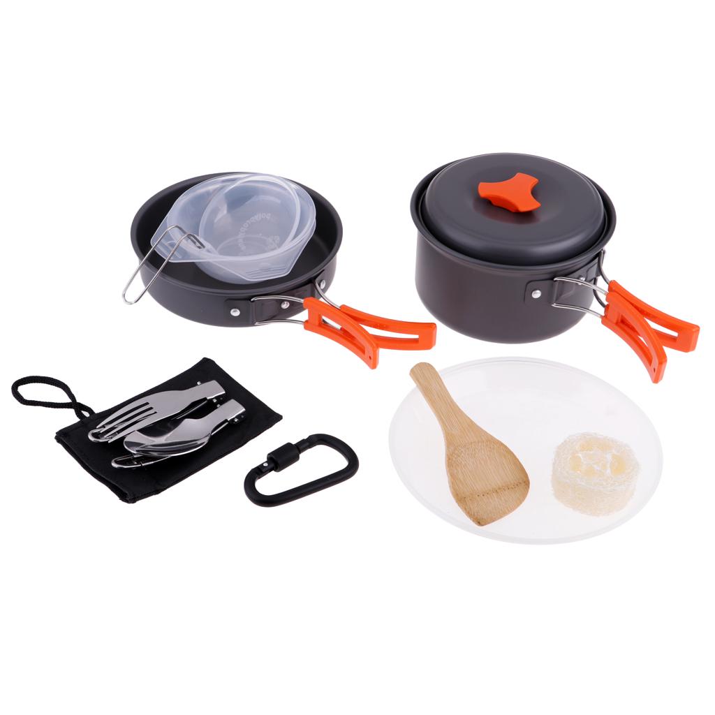 Aluminum Camping Mess Kit Cookware Cutlery Foldable Pot Pan Bowl Dish ...