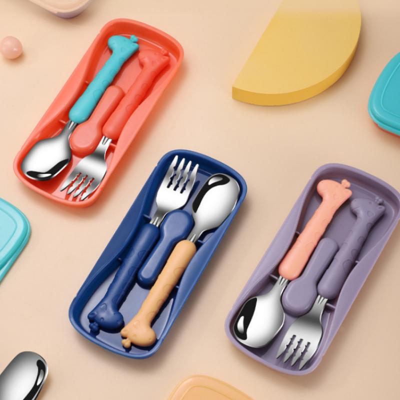 Buy Giraffe Infant Food Feeding Spoon Fork Baby Tableware Set Stainless ...