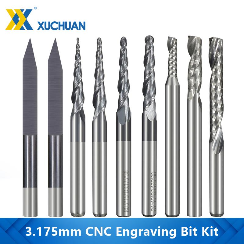 Buy Milling Cutter 10pcs 3.175mm Shank Solid Carbide Engraving Bits CNC ...